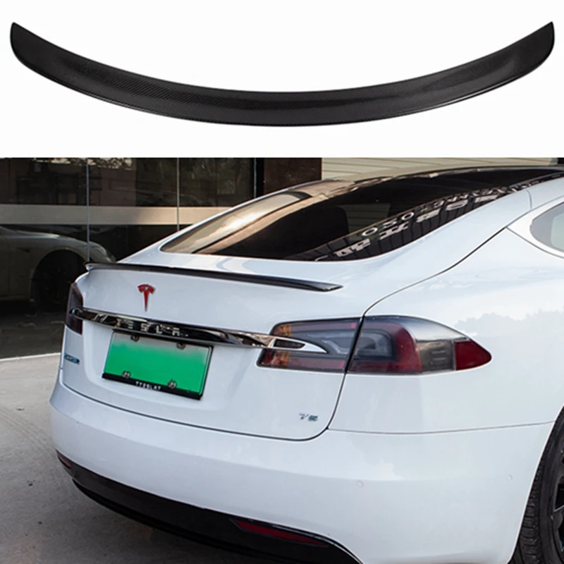 Carbon-Fiber-FRP-Black-Rear-Trunk-Spoiler-Wings-Boot-Lip-for-Tesla ...