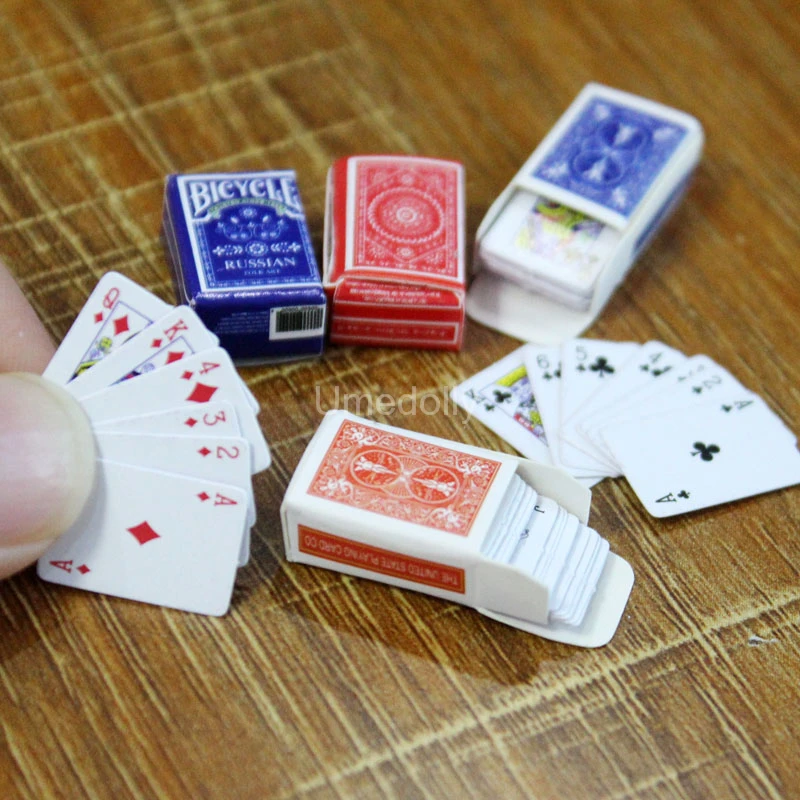 1 Set 2 Boxes Mini 1/12 Scale Dollhouse Miniature Poker Card Pretend ...