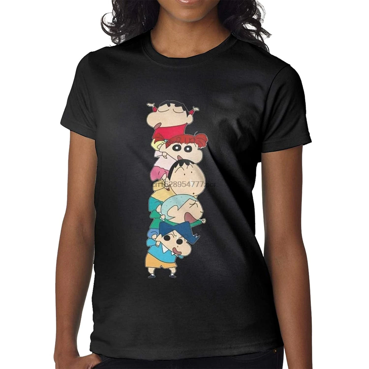 Feminino novo crayon shin chan engraçado t shirts casual preto ...