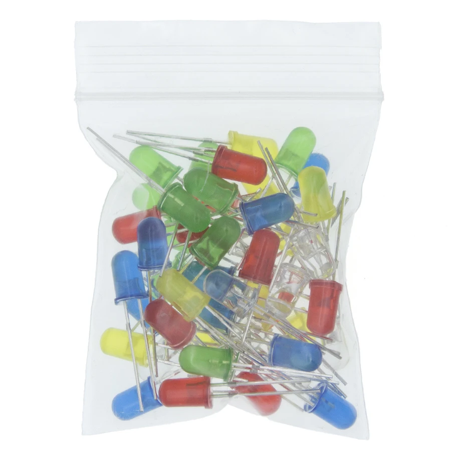 50pcs 5mm LED Light Assorted Kit DIY LEDs Set White Yellow Red Green ...