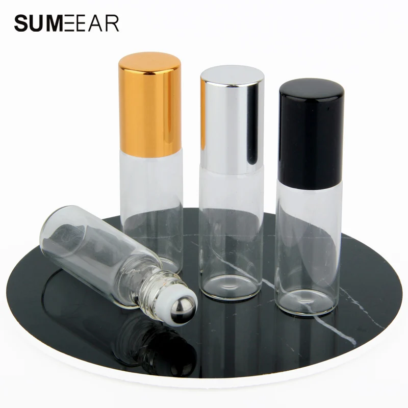 50pcs/lot 5ml Mini Glass Perfume Bottles Steel Ball With Roll On Empty ...