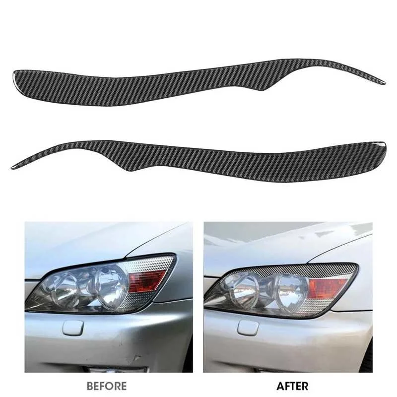 Pair Headlight Eyelid Headlamp Eyebrow Decal Carbon Fiber Sticker Strip ...