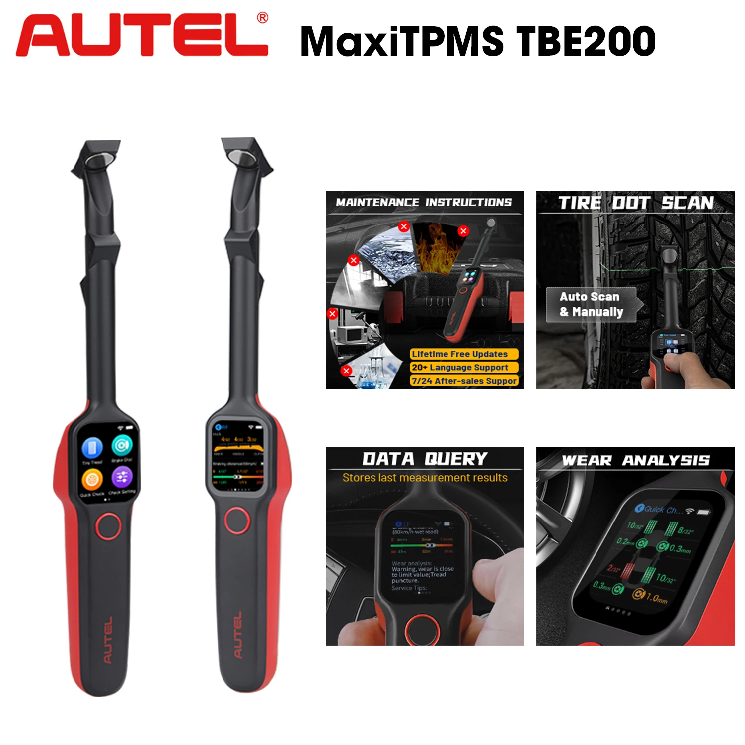 Autel MaxiTPMS TBE200 타이어 트레드 레이저 검출기 브레이크 디스크 마모 두께 진단 도구 도구 its600과 ...