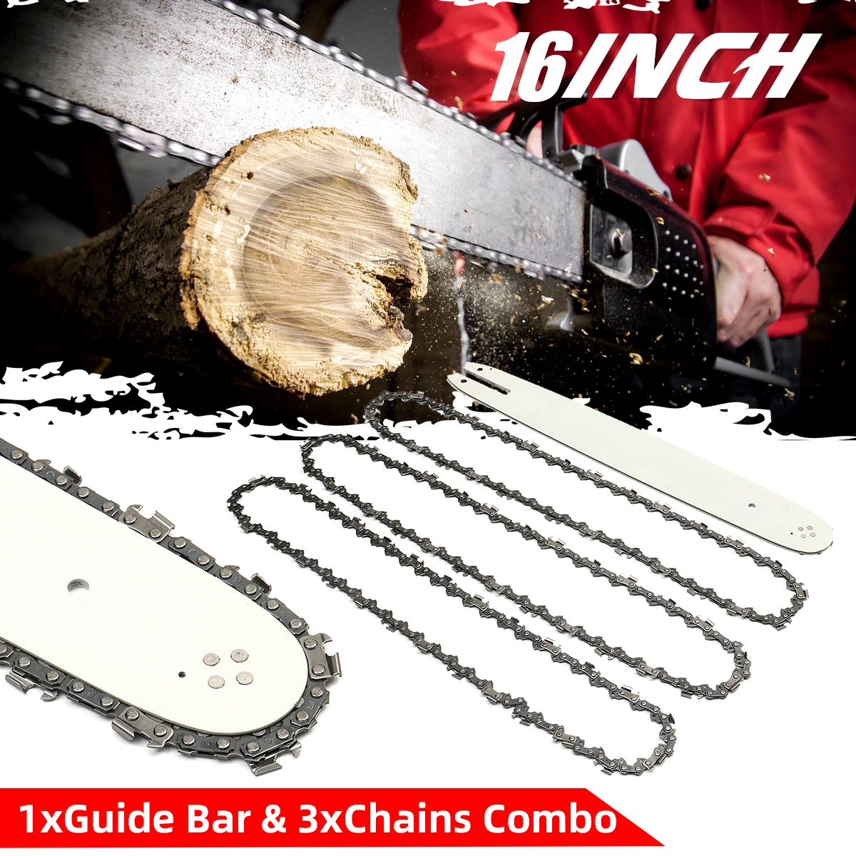 4Pcs/Set 16 Inch 3/8LP 050" Chain Saw Guide Bar With 3pcs Chains For ...
