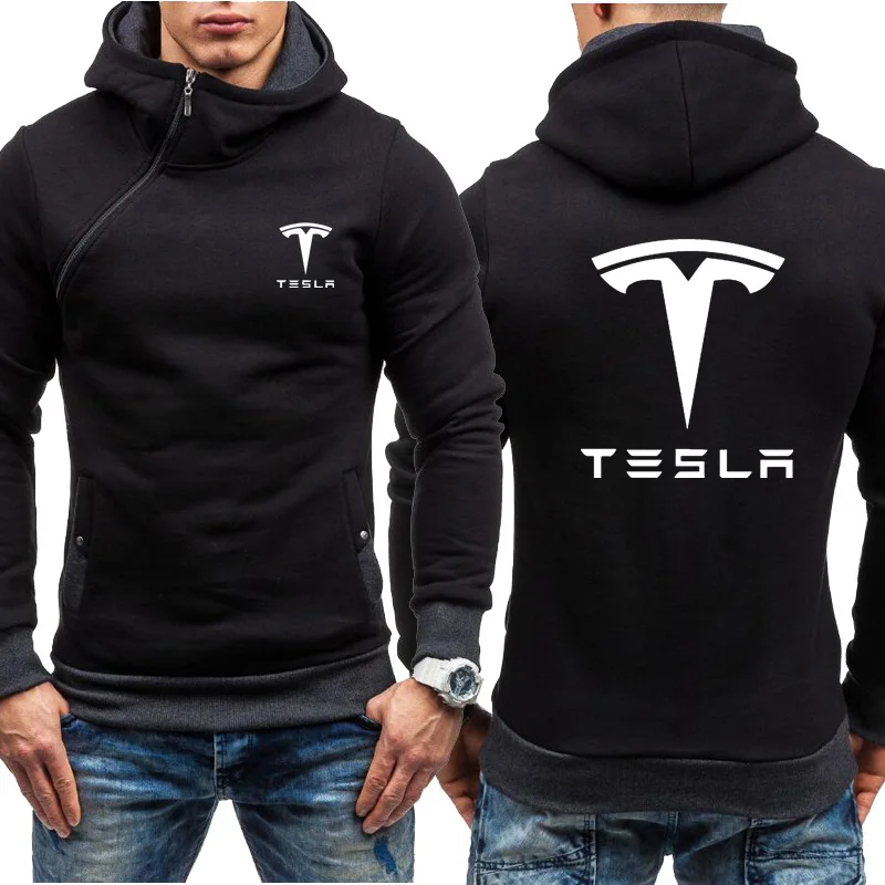Tesla Men Hoodie Diagonal zipper Sweatshirt | Tesla League