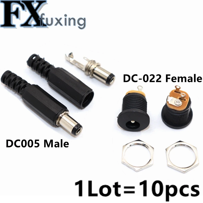 10PCS/LOT DC-022 5.5X2.5mm 5pcs DC Power Female Plug Jack + 5pcs Male ...
