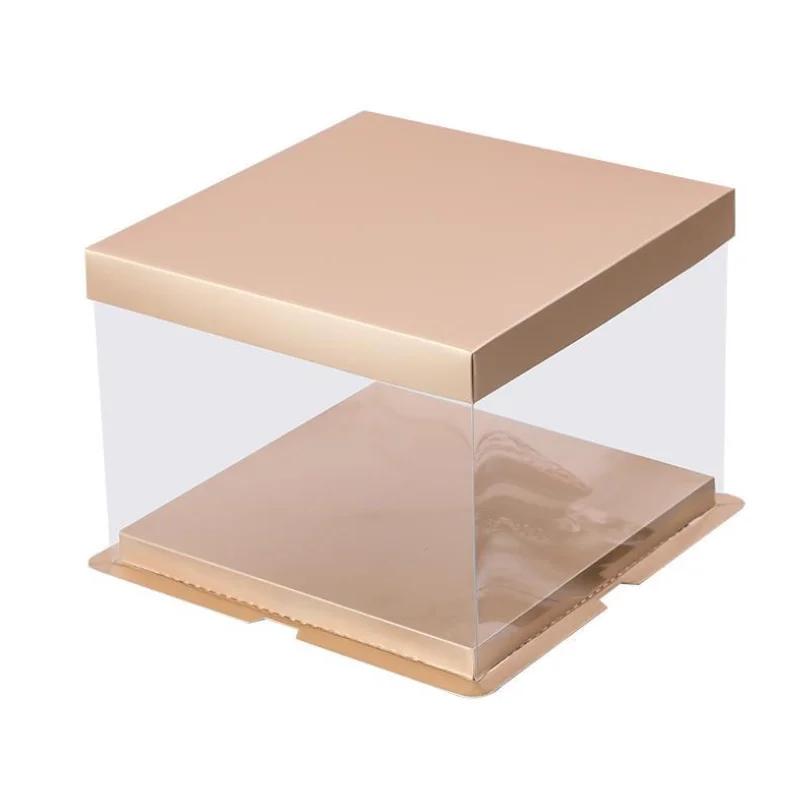 2pcs-New-Clear-Plastic-PET-Border-Light-Gold-Lid-And-Base-Square-Cake ...