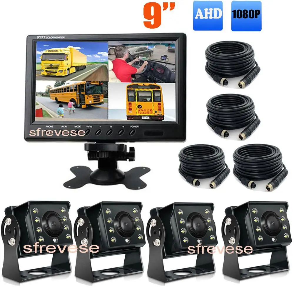 9-AHD-IPS-4CH-Quad-Split-Car-Rear-View-Monitor-4x-4Pin-AHD-1080P-IR ...