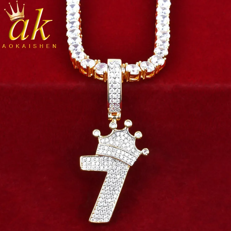 Crown Number 7 Pendant Gold Color for Men Necklace Hip Hop Rock Street ...