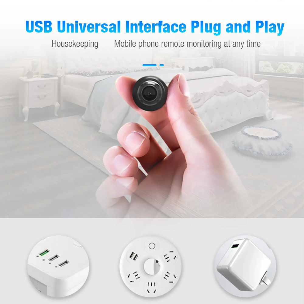 Mini 1080P WiFi Wireless Security Camera 140°Wide Angle Tiny Cam with ...