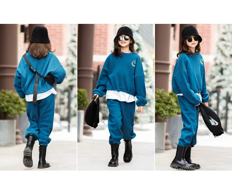 Girls Tracksuit 2021 Winter Fleece Thicken Kids Costume Children ...