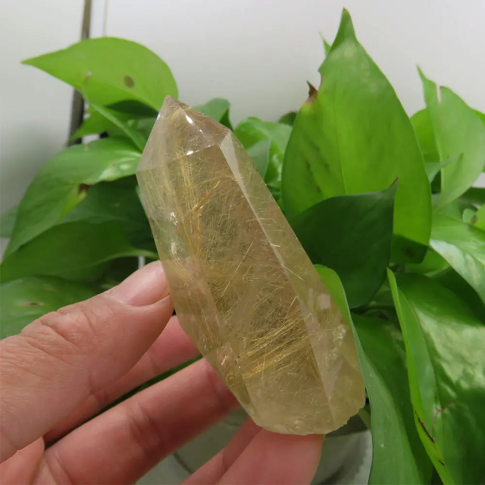 97g Rare Rock Yellow Hair Quartz Crystal Point Wand Rutile Quartz ...