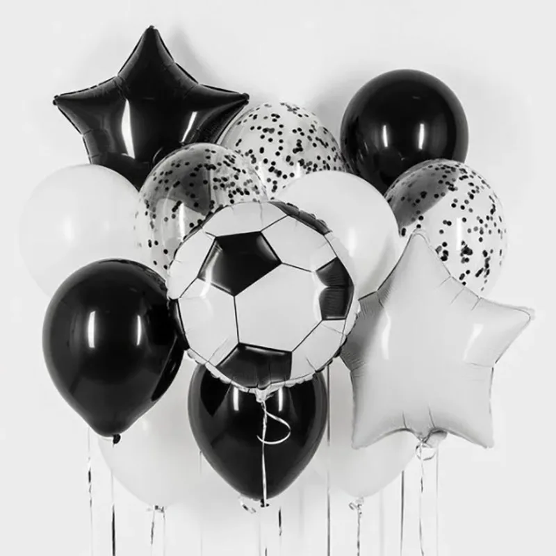 13pcs-set-Black-White-Star-Football-Foil-Balloons-Soccer-Latex-Confetti ...