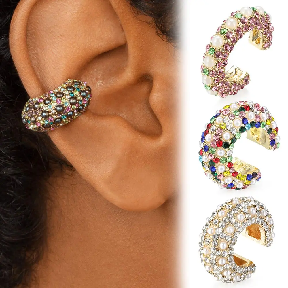 1Pcs CZ Cuff Earrings for Women Small C Shape Ear Cuff Colorful Rhinestone Clip Earrings Crystal ...