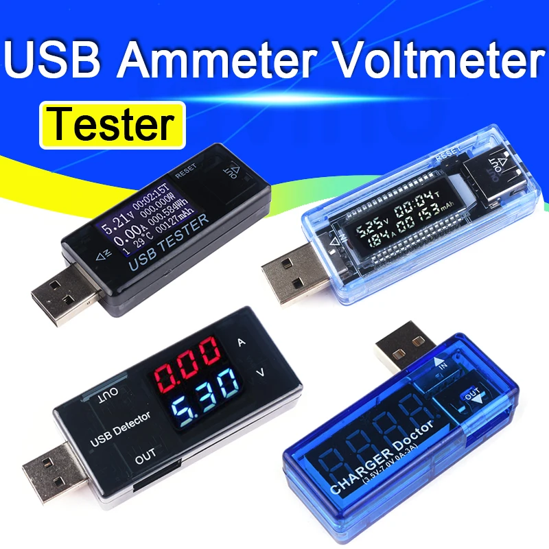 USB Voltmeter Ammeter Current Voltage Tester LCD Digital Display Power ...