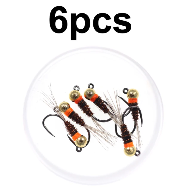 Bimoo 6pcs Tungsten Bead Jig Head Perdigon Nymphs Orange Collar ...