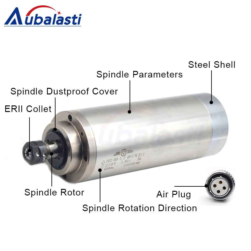 1.5KW water cooled spindle motor ER16 4 bearings 80x 220mm & 1.5kw VFD ...