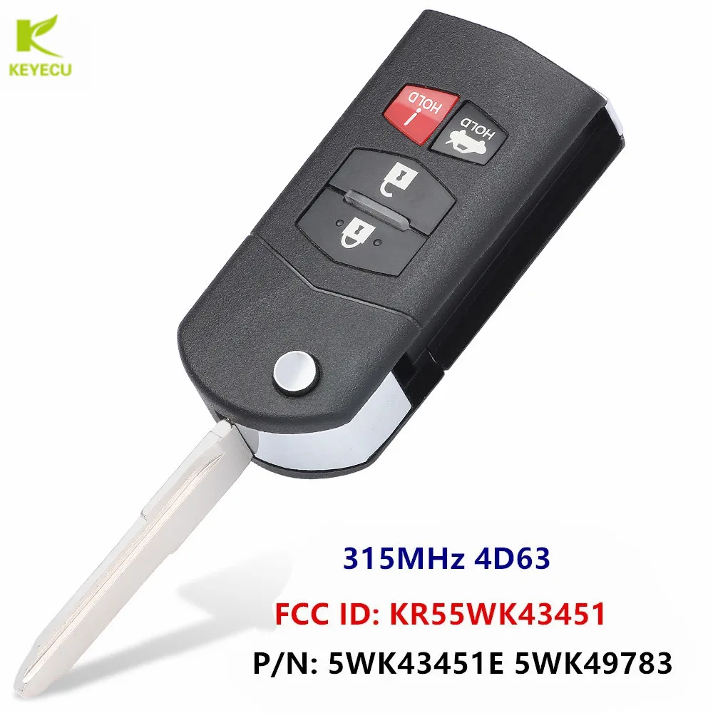 KEYECU-Replacement-Flip-Remote-Key-Fob-4-Buttons-315MHz-4D63-for-Mazda ...