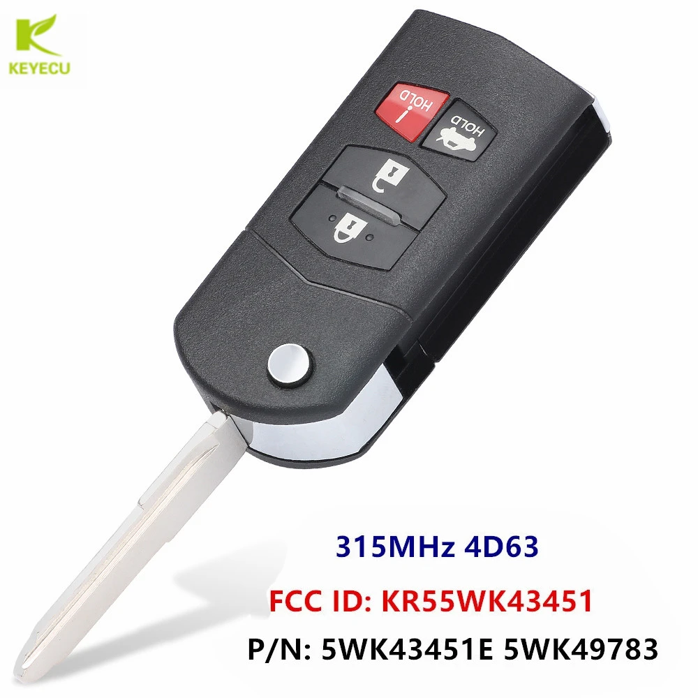 KEYECU Replacement Flip Remote Key Fob 4 Buttons 315MHz 4D63 for Mazda ...