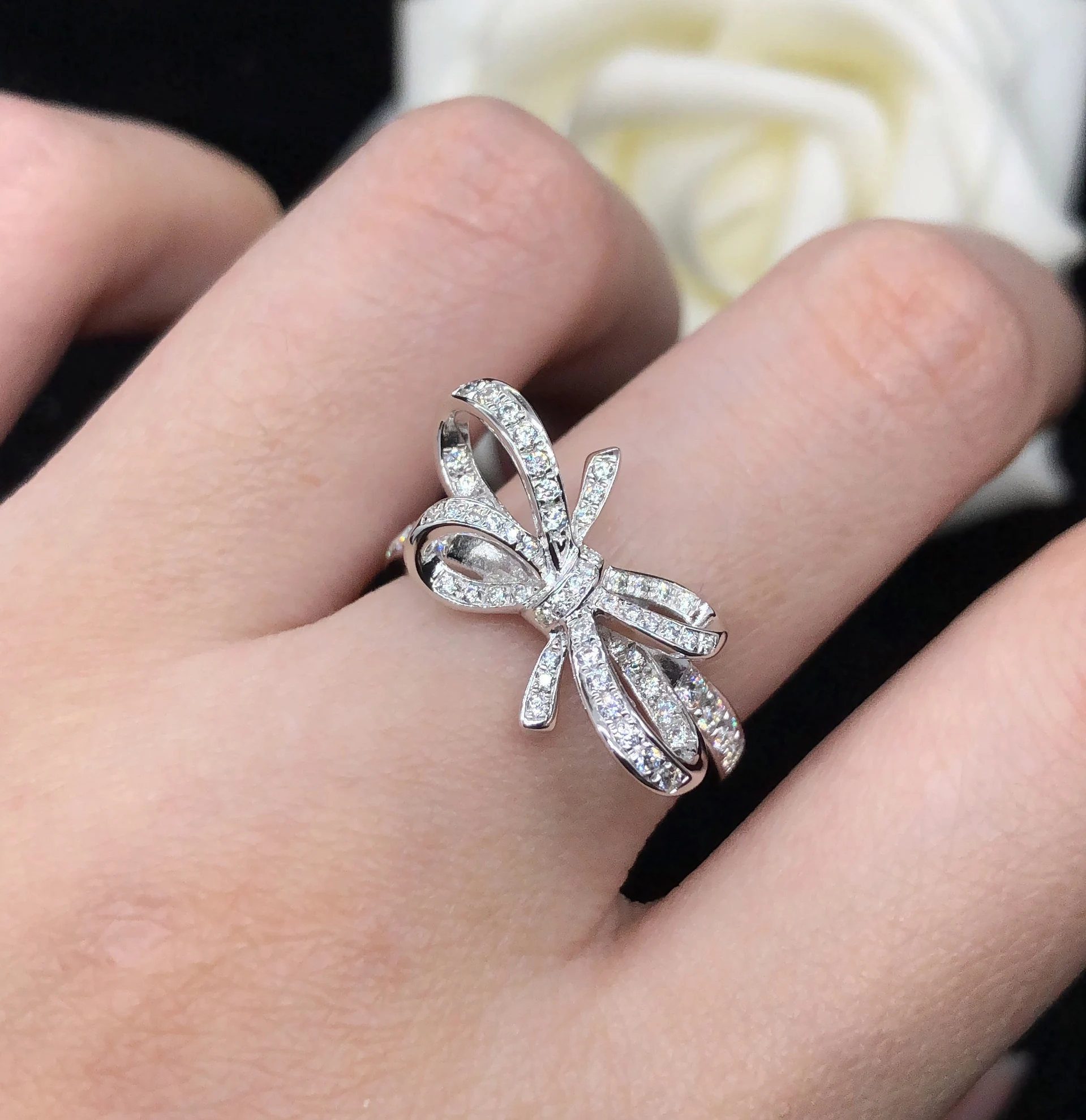 Elegant Bow Patten Diamond Ring For Women Wedding Jewelry Solid ...
