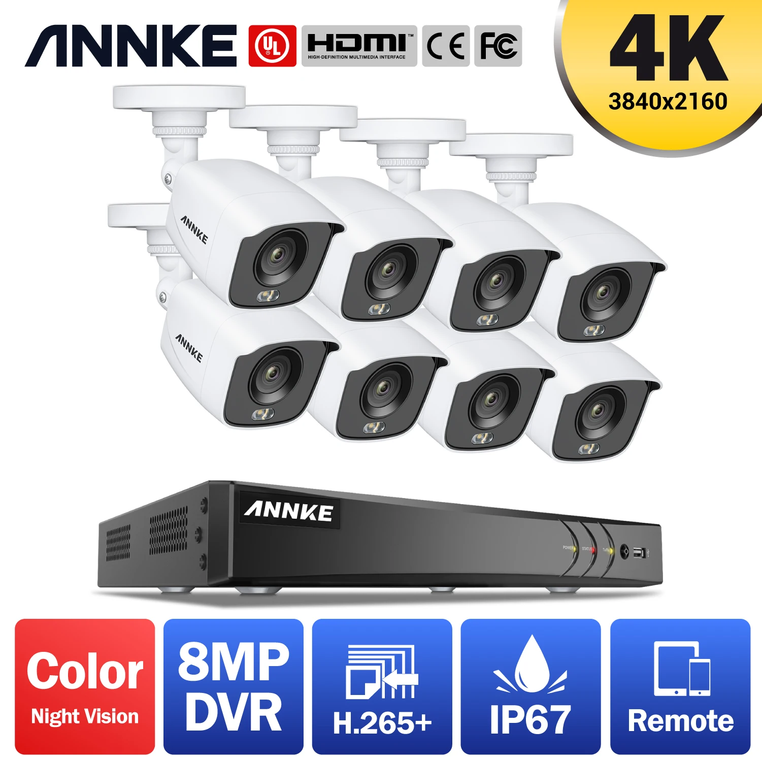 ANNKE 4K Ultra FHD Full Color Video Surveillance System 8CH 8MP H.265 ...