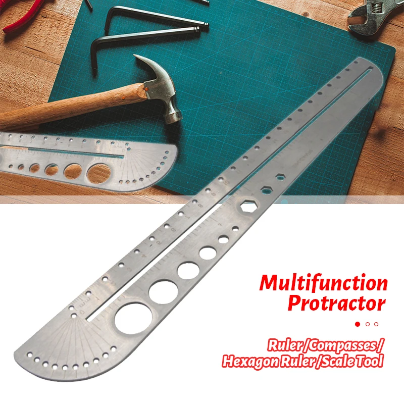 Multifunction Ruler Stainless Steel Compasses Protractor Ruler ...