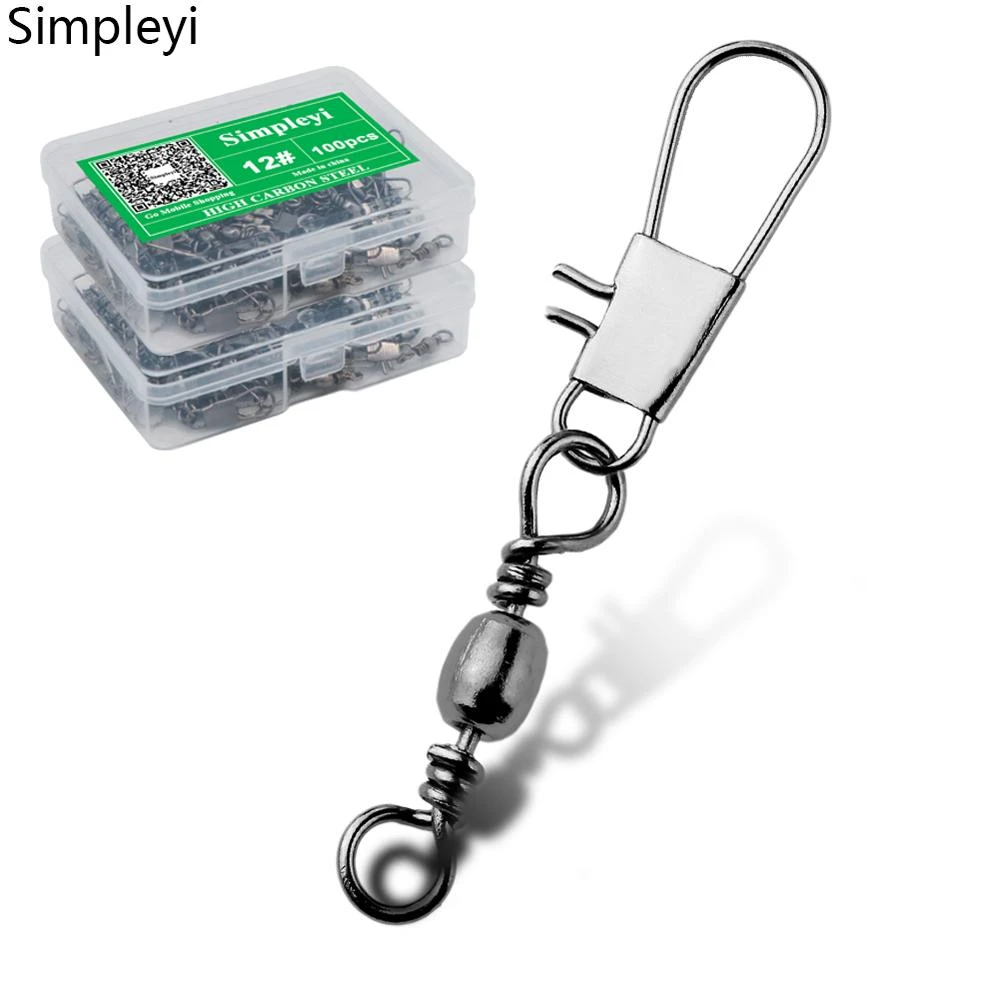 50/100pcs/box Swivels Fishing Stainless Steel Rolling Swivel Bal 4#6#8#10#12#14# With Interlock ...
