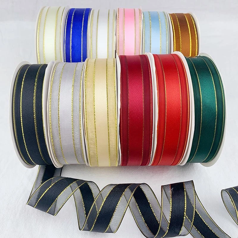 5 Yards 25mm Organza Ribbons Gold Metallic Egde Ribbons For Wedding ...