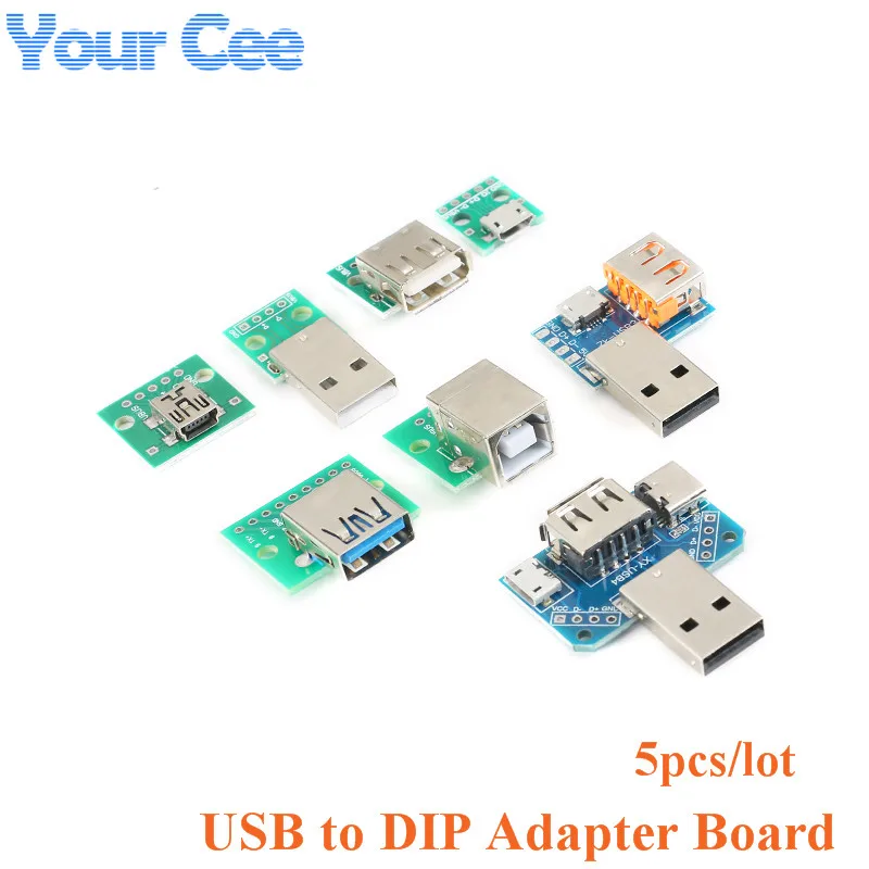 5pcs-USB-To-DIP-Adapter-Pin-Board-Micro-Mini-port-USB-Male-and-Female ...