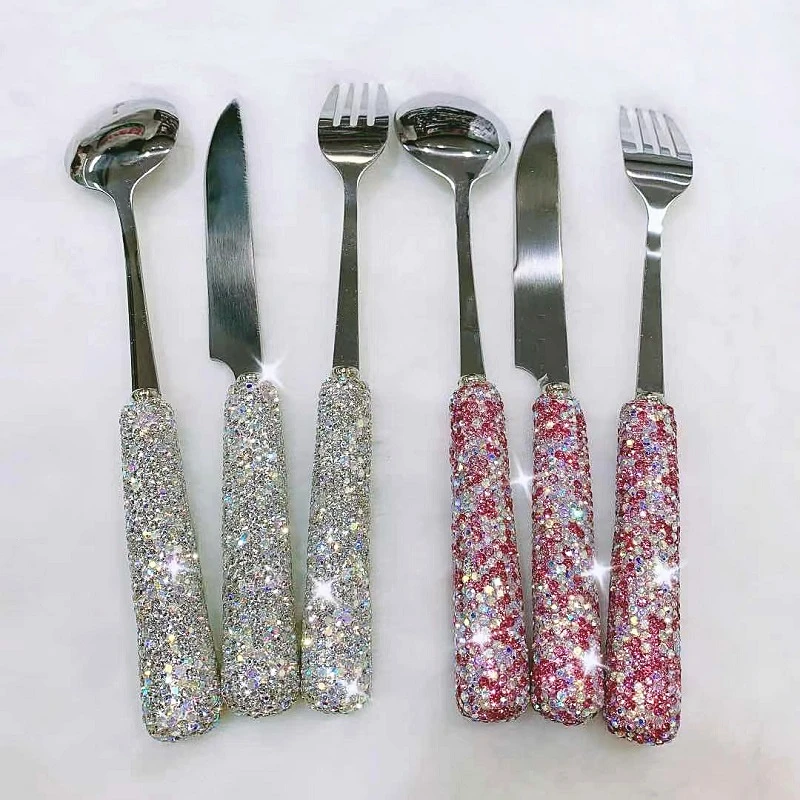 3-Piece-Sets-Bling-Rhinestones-Cutlery-Household-Steak-Stainless-Steel ...