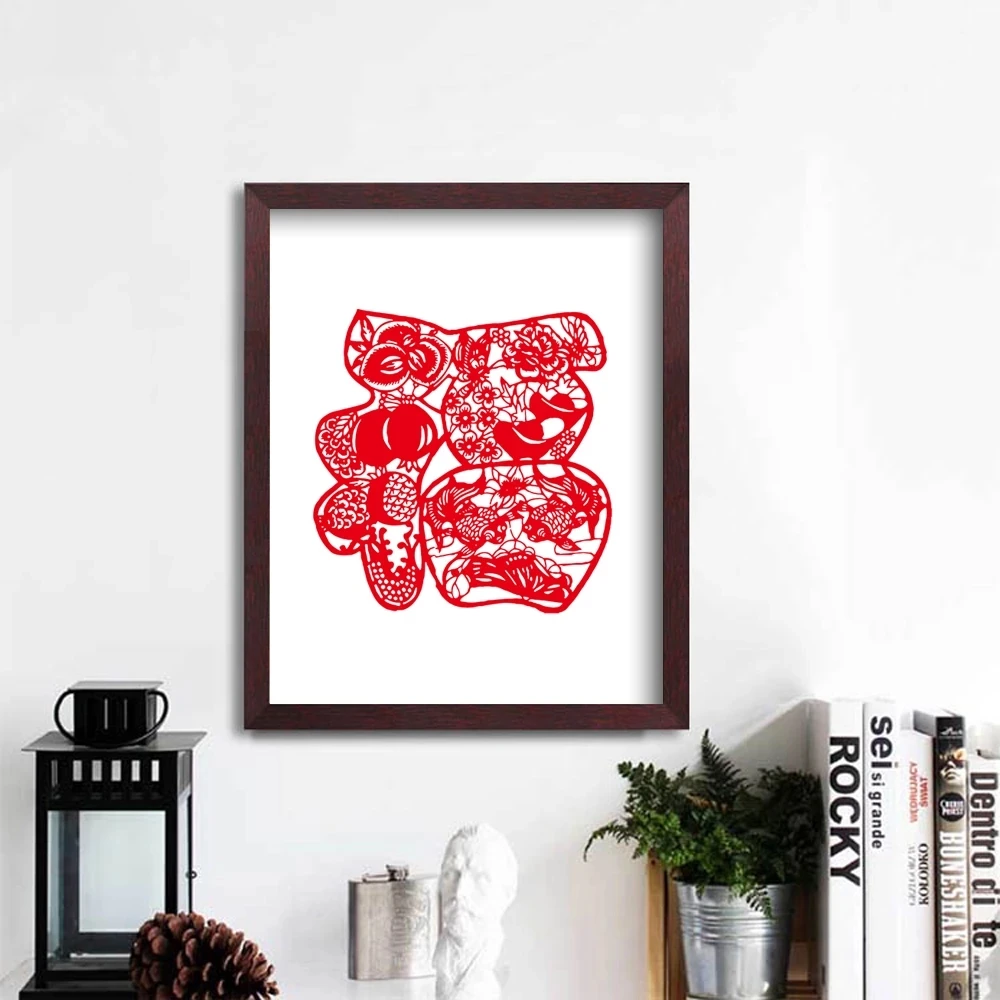 Chinese Paper-Cut Fu Character Poster Red Festive Wall Art Canvas ...