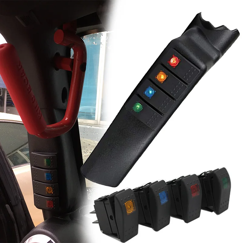 Car Left & Right Side A Pillar Switch Pod Panel 4 Rocker Switches Kit ...