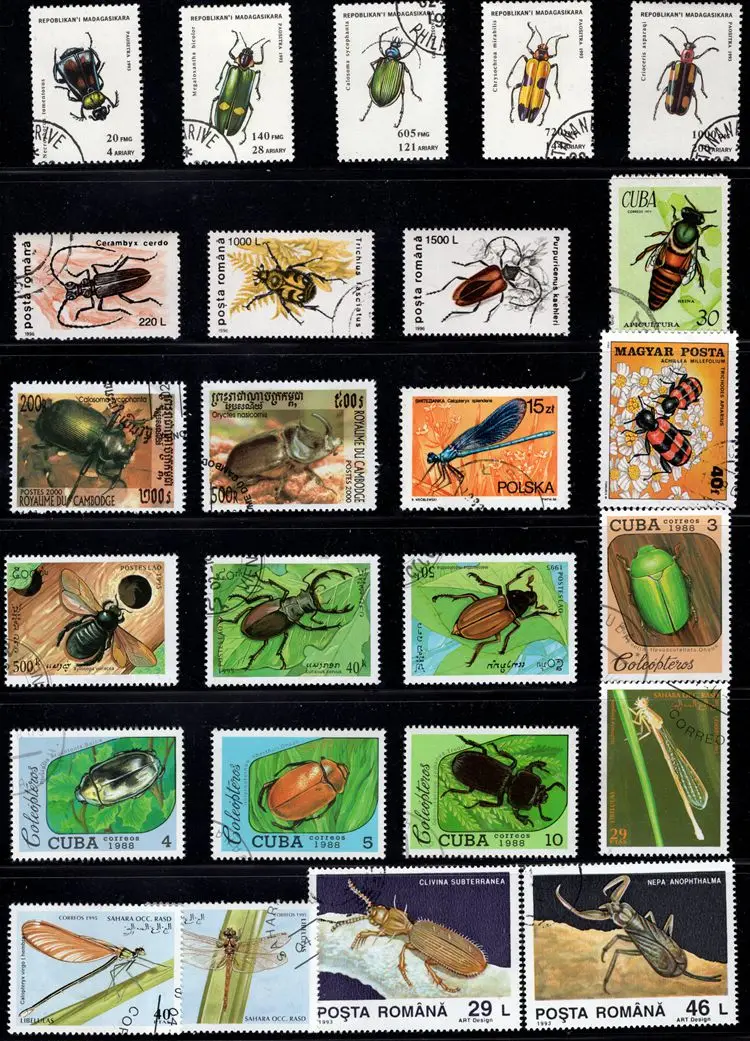50pcs/lot Bugs Insects Stamp Topic All Different From Many Countries No ...