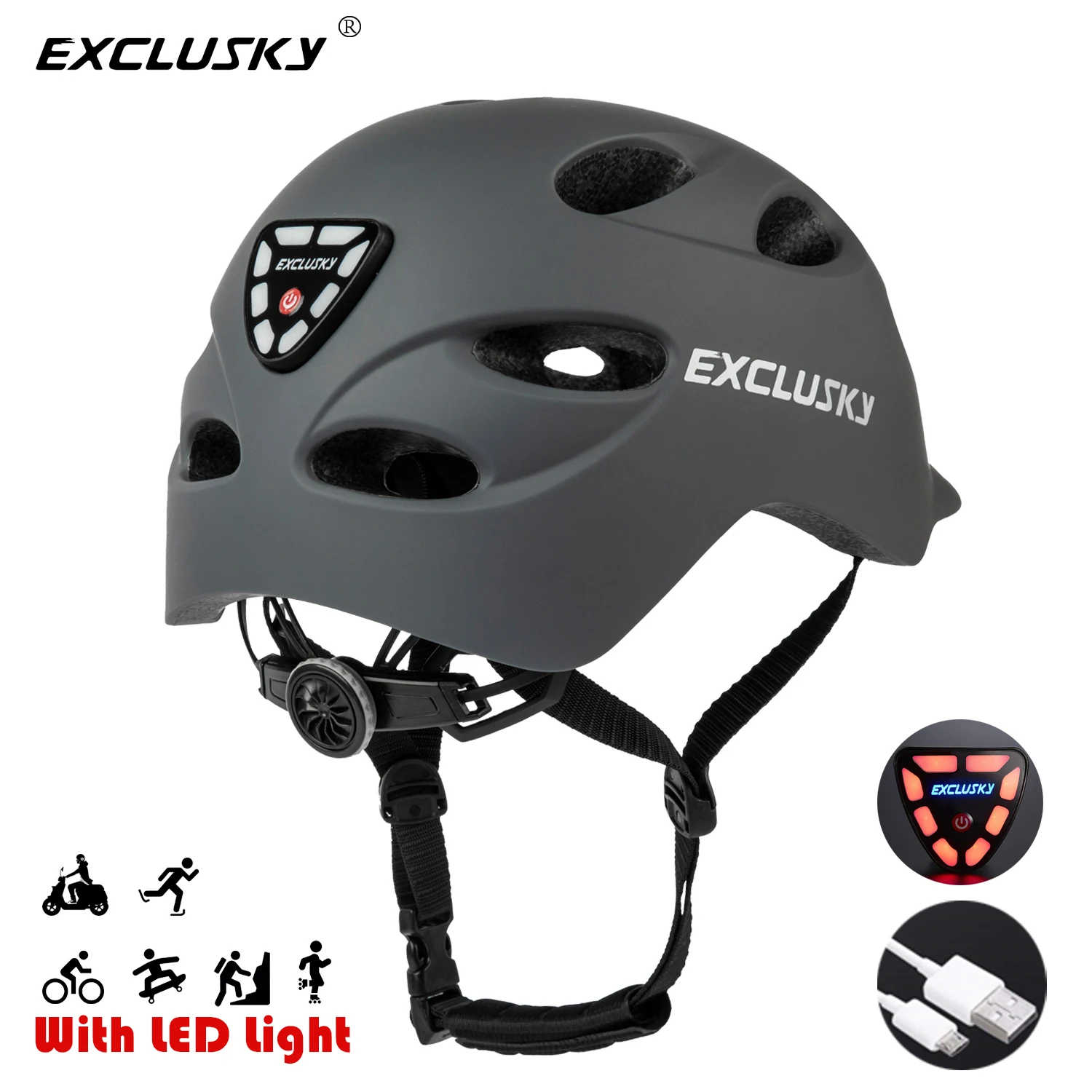 Exclusky Adult Rechargeable Usb Safety Led Road Cycling Bicycle Light ...