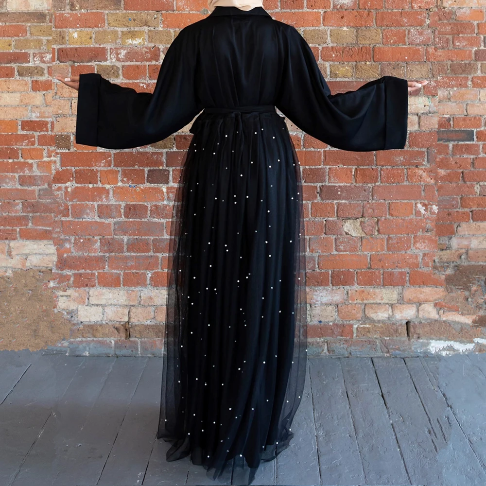 Black Open Abaya Kimono Cardigan Hijab Muslim Dress Women Turkey Kaftan Dubai Caftan Marocain ...