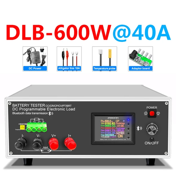 DLB-600W DC 전자 부하 테스터, 프로그래밍 가능한 고정밀 해상도 자동차 배터리 온도 용량 모니터 도구, 200V 40A