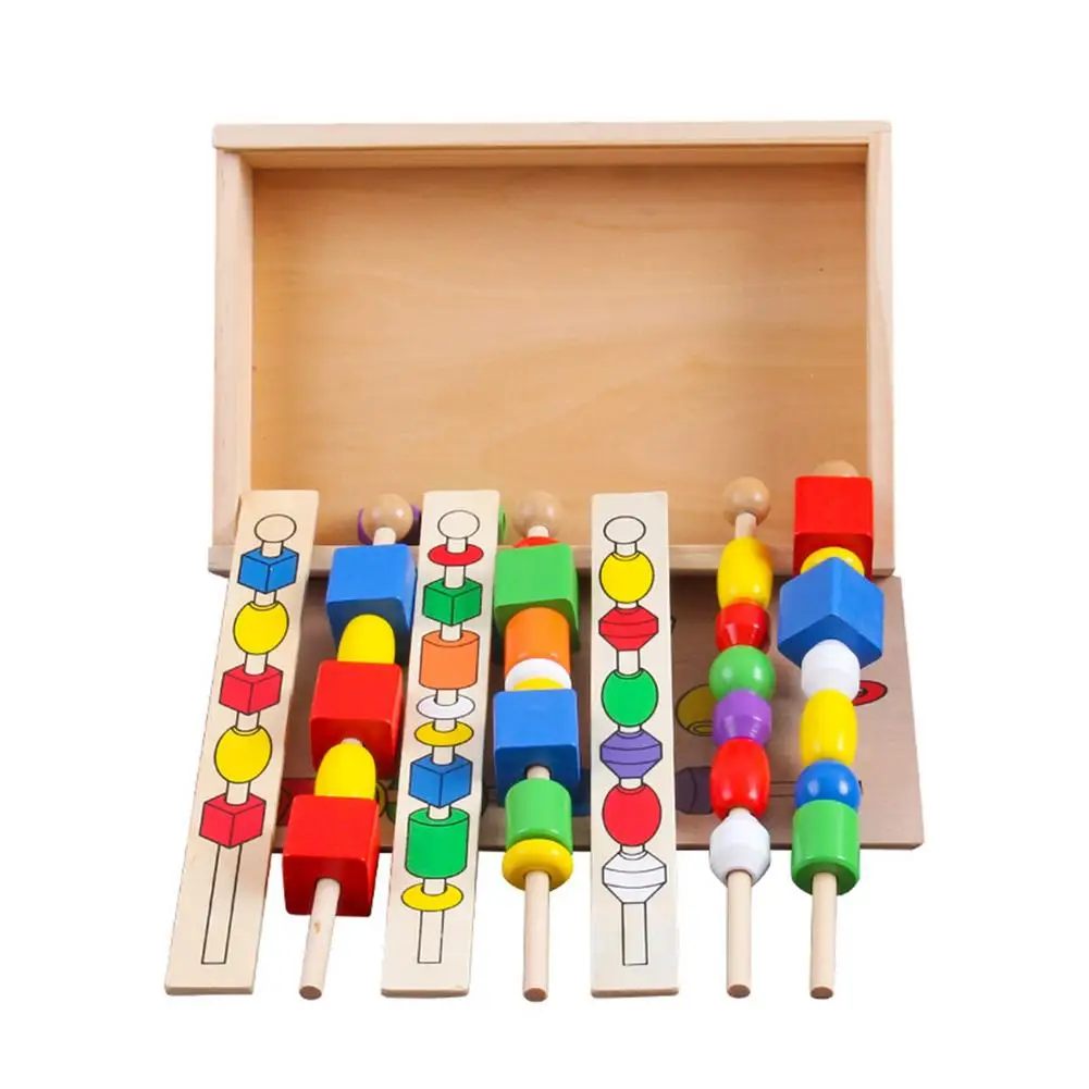 Bead Sequencing Set Wooden Bead String Toy Shape Bead Blocks Toys ...