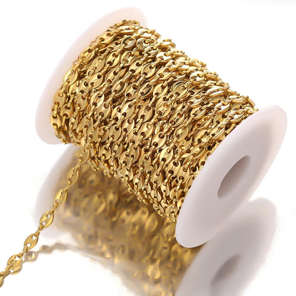 1 Meter Stainless Steel Oval Coffee Bean Beaded Link Chains DIY Jewelry ...