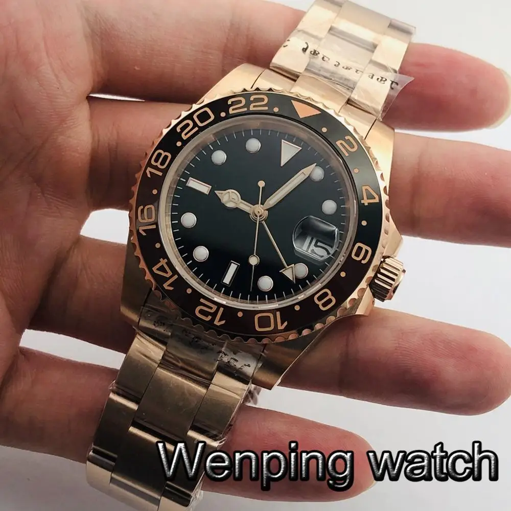 40mm-Men-s-Top-GMT-Mechanical-Watch-Rose-Gold-Case-Sapphire-Glass ...