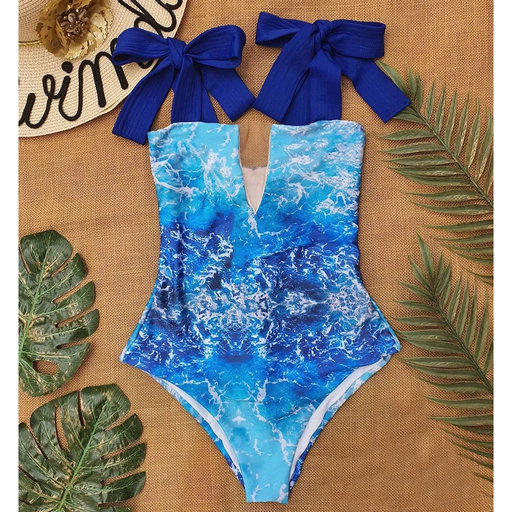 2021 Sexy Shoulder Strappy Swimwear Women Gradient Printing Push Up