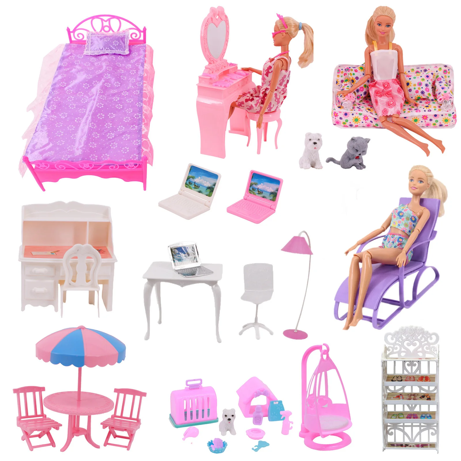 Doll House Accessories Furniture Chair Shoe Rack Mirror Barbies ...