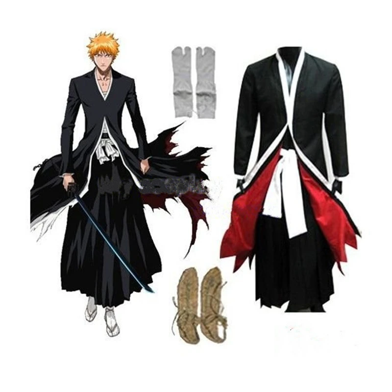 Anime-Bleach-Ichigo-Kurosaki-Cloak-Robe-Pants-Cosplay-Costume-Halloween ...