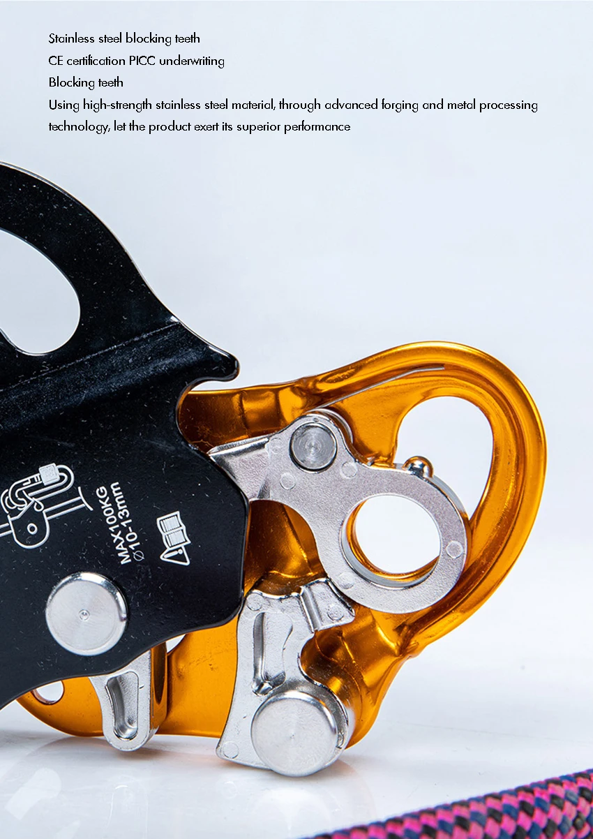 Rock Climbing Ascender Fall Arrest Protection Belay Device Self-Locking ...