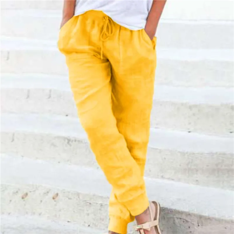 Women Cotton Solid Color Casual Comfortable Pants