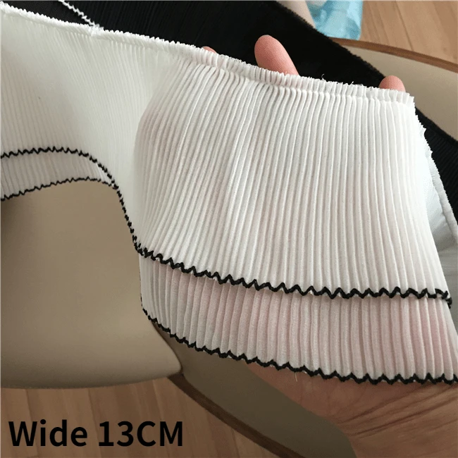 와이드 더블 레이어 화이트 블랙 플리츠 부드러운 쉬폰 원단 프린지 레이스 칼라 가장자리 트림 커튼 드레스 기퓨어 바느질