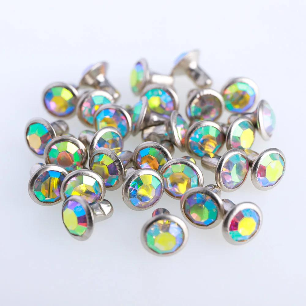100Sets 6/8mm Crystal AB Trim Rivets Rhinestone Diamond Studs For DIY ...