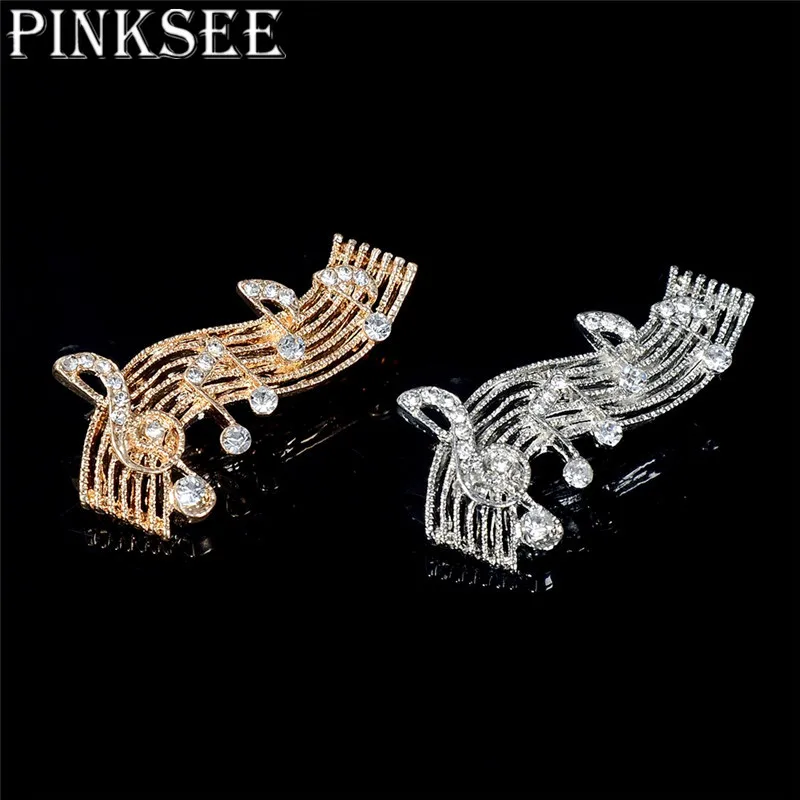 Elegant Crystal Music Note Brooch - Artistic Pod