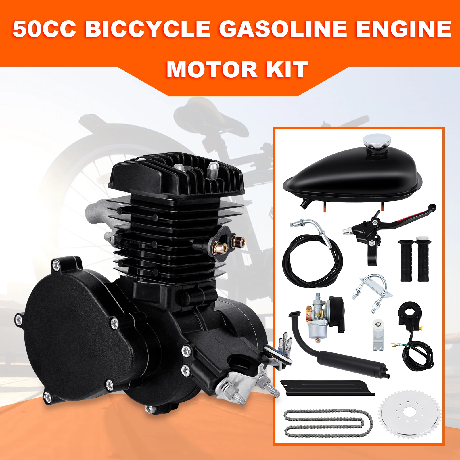 50cc Bicycle Motorcycle Gasoline Engine Kit 2 Stroke Complete Engine ...