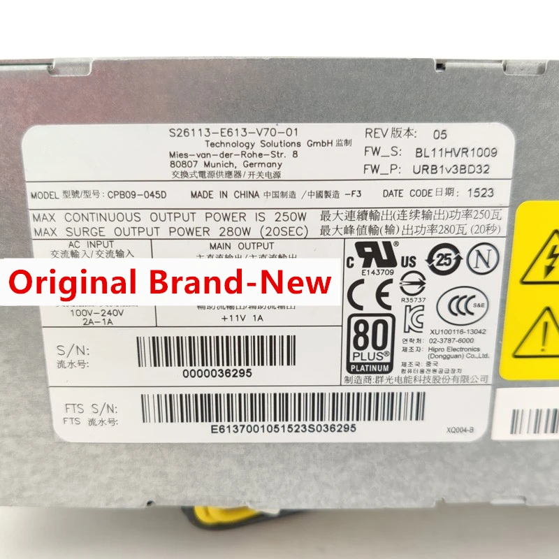 Original PSU For Fujitsu 250W Switching Power Supply S26113-E613-V70-01 CPB09-045D ...