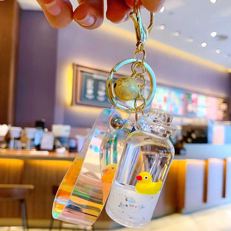 Hot Moving Liquid keychain Floating duck key chain cute animal ...